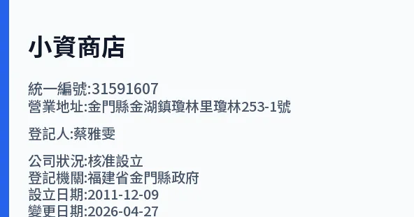 小資商店的照片-統編 31591607(金門縣) 公司登記資料與營業項目詳細圖表