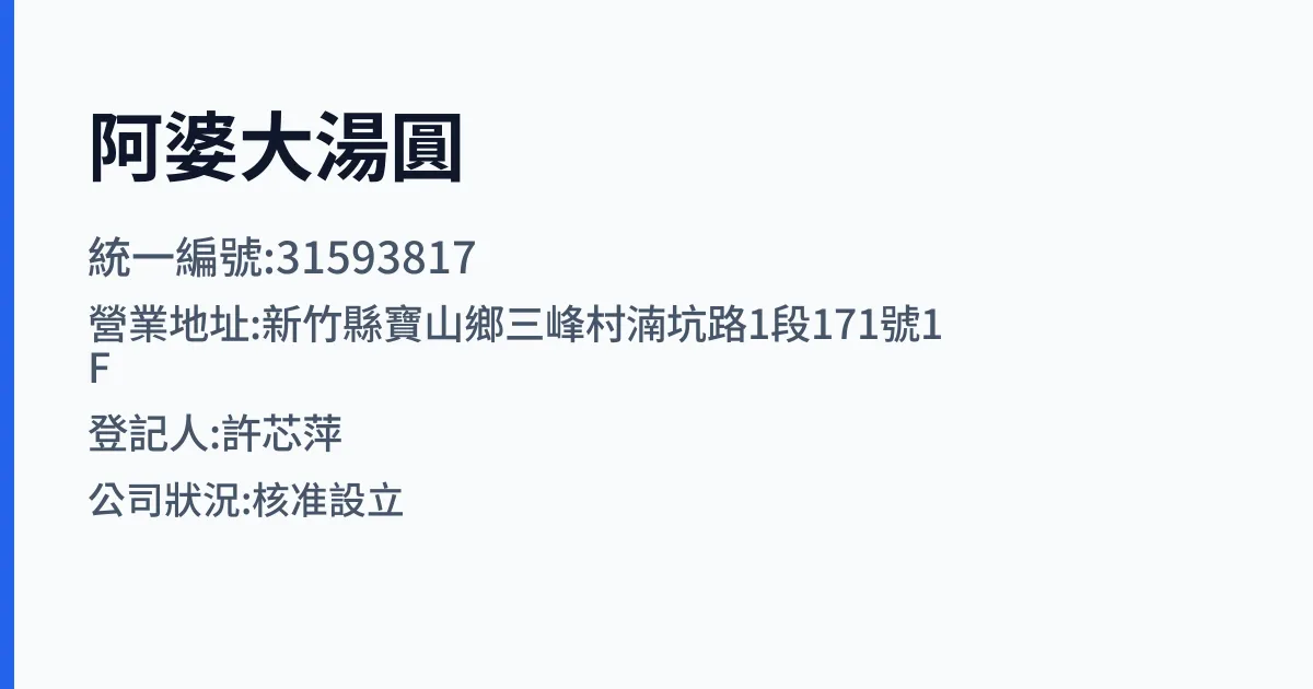 阿婆大湯圓 - 統編 31593817(新竹縣) 公司登記資料與營業項目詳細圖表
