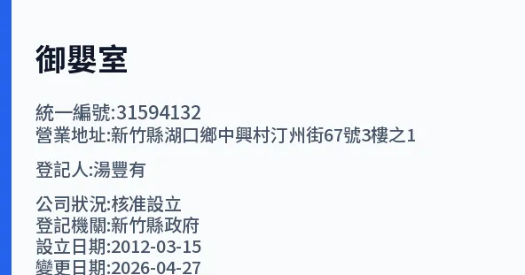 御嬰室的照片-統編 31594132(新竹縣) 公司登記資料與營業項目詳細圖表