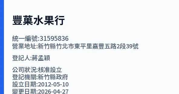 豐菓水果行的照片-統編 31595836(新竹縣) 公司登記資料與營業項目詳細圖表