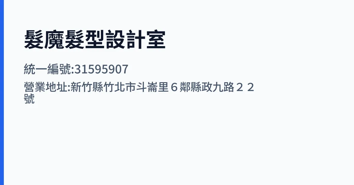 髮魔髮型設計室 - 統編 31595907(新竹縣) 公司登記資料與營業項目詳細圖表