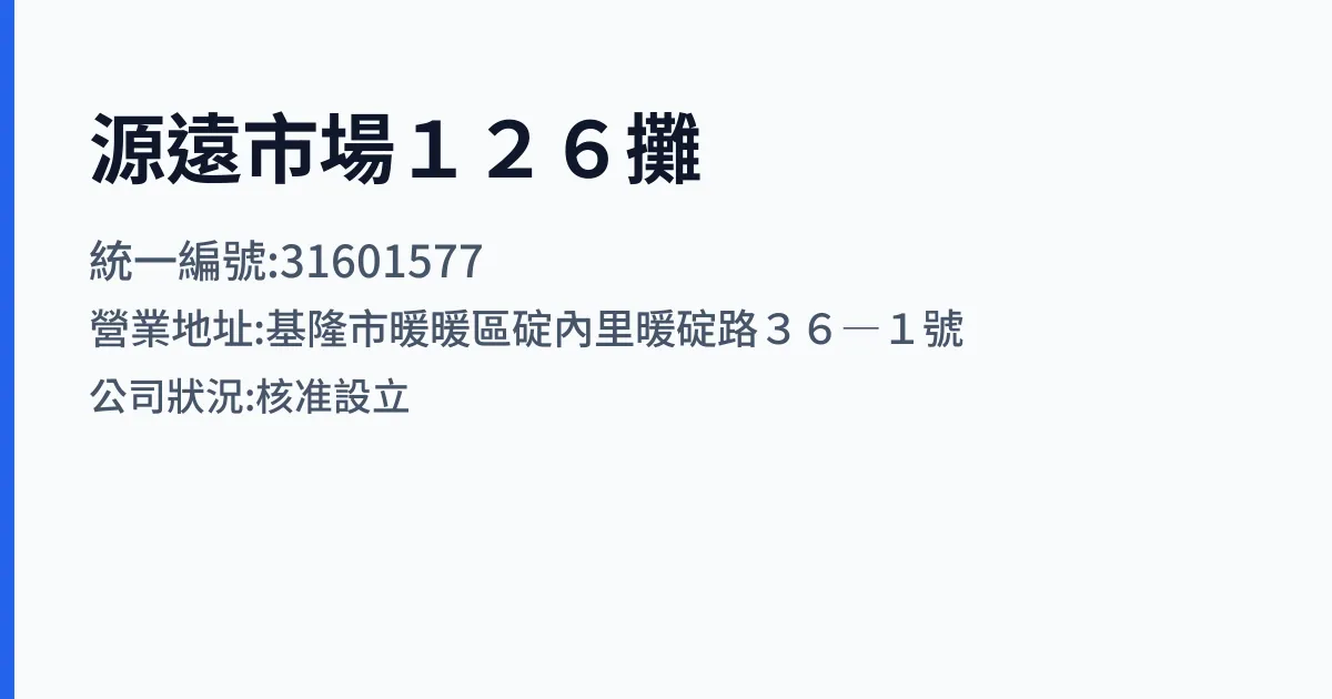 源遠市場126攤 - 統編 31601577(基隆市) 公司登記資料與營業項目詳細圖表