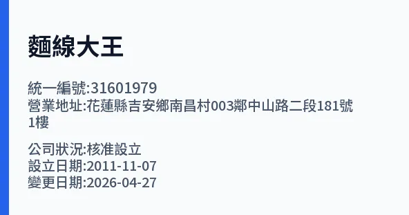 麵線大王的照片-統編 31601979(花蓮縣) 公司登記資料與營業項目詳細圖表