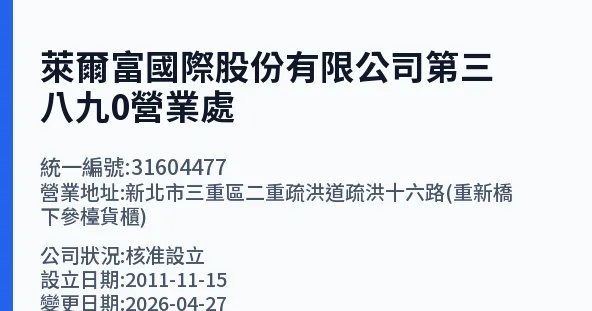 萊爾富國際股份有限公司第三八九0營業處的照片-統編 31604477(新北市) 公司登記資料與營業項目詳細圖表