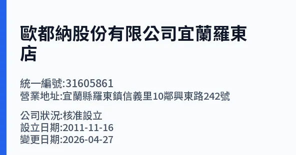 歐都納股份有限公司宜蘭羅東店的照片-統編 31605861(宜蘭縣) 公司登記資料與營業項目詳細圖表