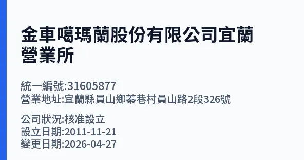 金車噶瑪蘭股份有限公司宜蘭營業所的照片-統編 31605877(宜蘭縣) 公司登記資料與營業項目詳細圖表