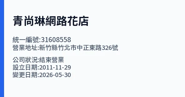 青尚琳網路花店的照片-統編 31608558(新竹縣) 公司登記資料與營業項目詳細圖表