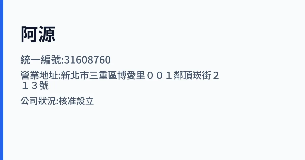 阿源 - 統編 31608760(新北市) 公司登記資料與營業項目詳細圖表
