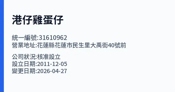 港仔雞蛋仔的照片-統編 31610962(花蓮縣) 公司登記資料與營業項目詳細圖表