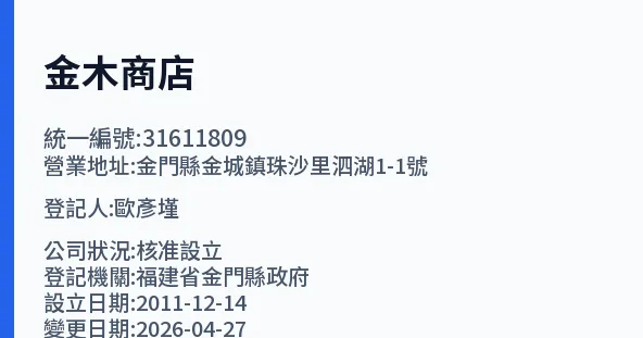 金木商店的照片-統編 31611809(金門縣) 公司登記資料與營業項目詳細圖表