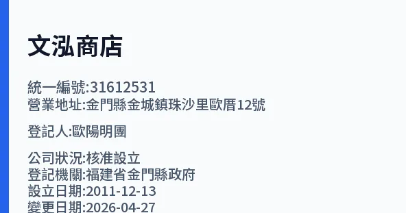 文泓商店的照片-統編 31612531(金門縣) 公司登記資料與營業項目詳細圖表
