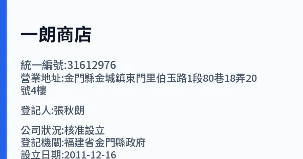 一朗商店的照片-統編 31612976(金門縣) 公司登記資料與營業項目詳細圖表
