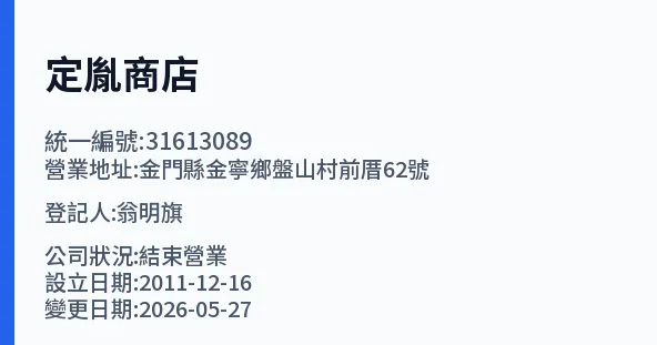 定胤商店的照片-統編 31613089(金門縣) 公司登記資料與營業項目詳細圖表