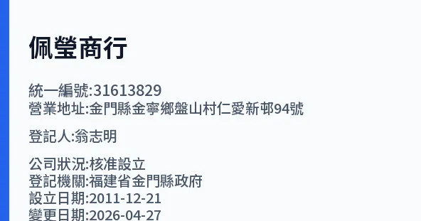 佩瑩商行的照片-統編 31613829(金門縣) 公司登記資料與營業項目詳細圖表