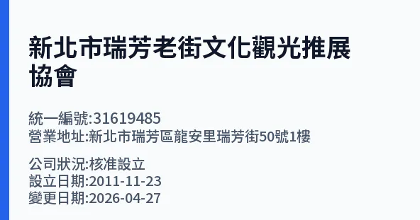 新北市瑞芳老街文化觀光推展協會的照片-統編 31619485(新北市) 公司登記資料與營業項目詳細圖表