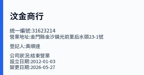汶金商行的照片-統編 31623214(金門縣) 公司登記資料與營業項目詳細圖表