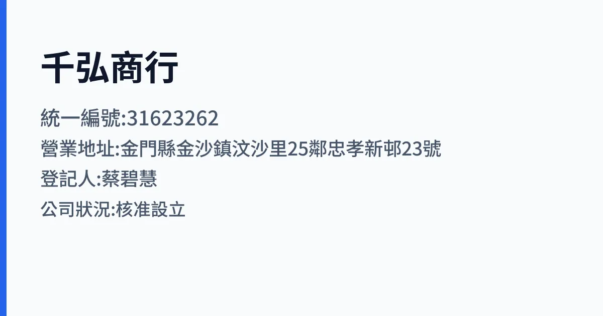 千弘商行 - 統編 31623262(金門縣) 公司登記資料與營業項目詳細圖表