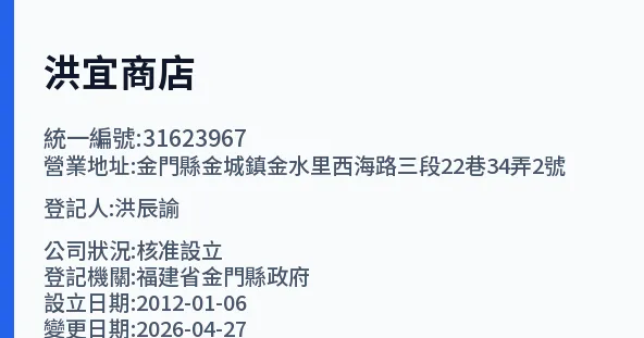 洪宜商店的照片-統編 31623967(金門縣) 公司登記資料與營業項目詳細圖表