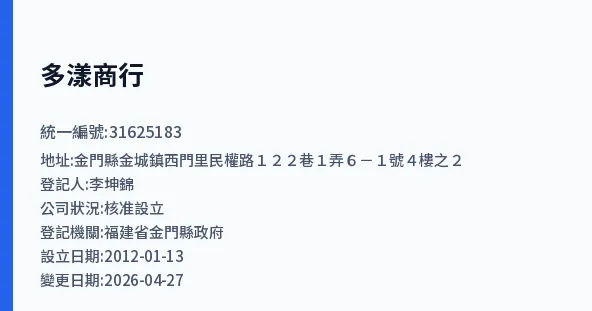 多漾商行的照片-統編 31625183(金門縣) 公司登記資料與營業項目詳細圖表