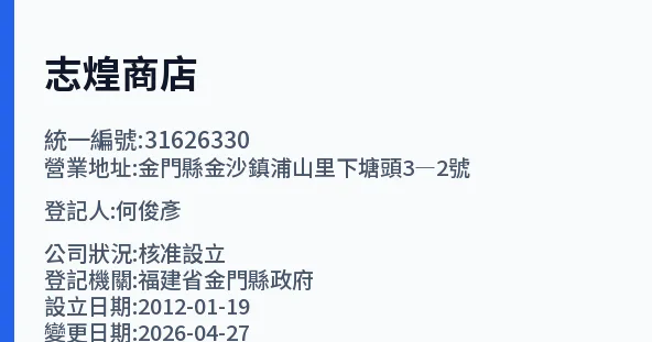 志煌商店的照片-統編 31626330(金門縣) 公司登記資料與營業項目詳細圖表