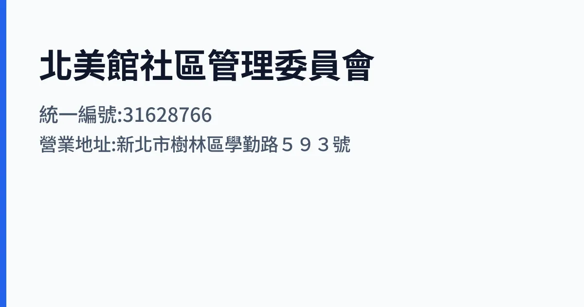 北美館社區管理委員會 - 統編 31628766(新北市) 公司登記資料與營業項目詳細圖表