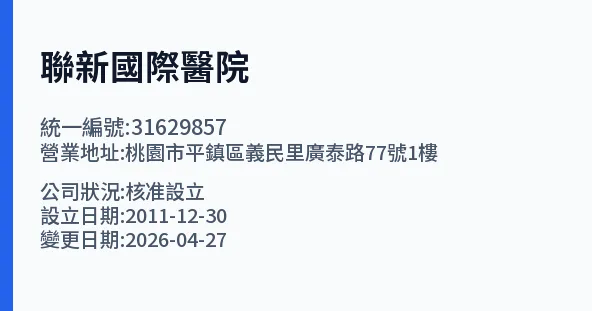 聯新國際醫院的照片-統編 31629857(桃園市) 公司登記資料與營業項目詳細圖表