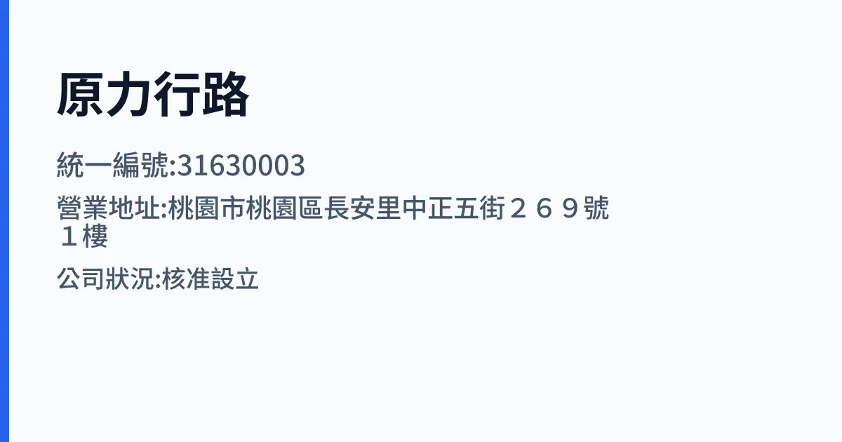 原力行路 - 統編 31630003(桃園市) 公司登記資料與營業項目詳細圖表