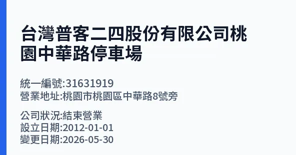 台灣普客二四股份有限公司桃園中華路停車場的照片-統編 31631919(桃園市) 公司登記資料與營業項目詳細圖表
