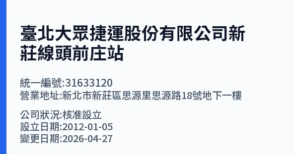 臺北大眾捷運股份有限公司新莊線頭前庄站的照片-統編 31633120(新北市) 公司登記資料與營業項目詳細圖表