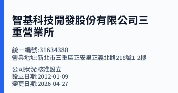 智基科技開發股份有限公司三重營業所的照片-統編 31634388(新北市) 公司登記資料與營業項目詳細圖表