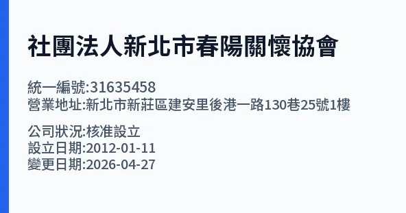 社團法人新北市春陽關懷協會的照片-統編 31635458(新北市) 公司登記資料與營業項目詳細圖表