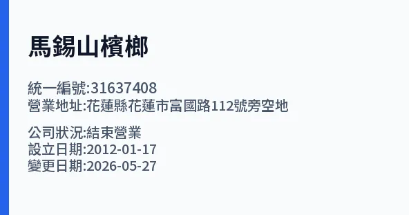 馬錫山檳榔的照片-統編 31637408(花蓮縣) 公司登記資料與營業項目詳細圖表