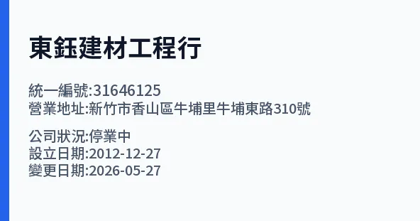 東鈺建材工程行的照片-統編 31646125(新竹市) 公司登記資料與營業項目詳細圖表
