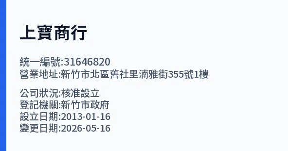 上寶商行的照片-統編 31646820(新竹市) 公司登記資料與營業項目詳細圖表