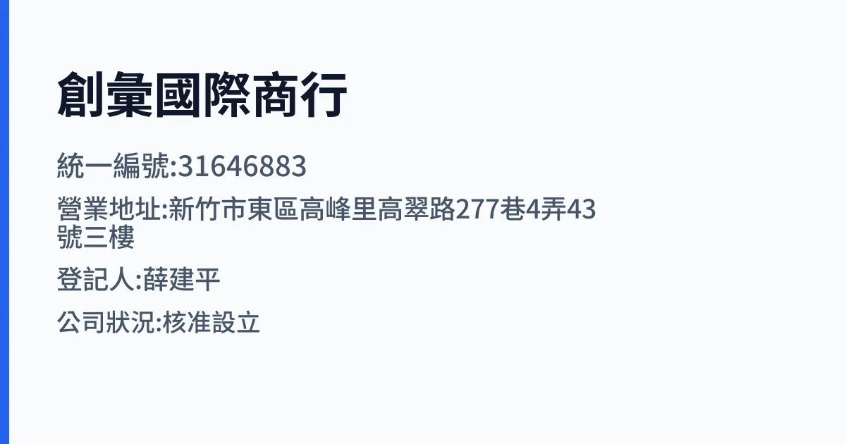 創彙國際商行 - 統編 31646883(新竹市) 公司登記資料與營業項目詳細圖表