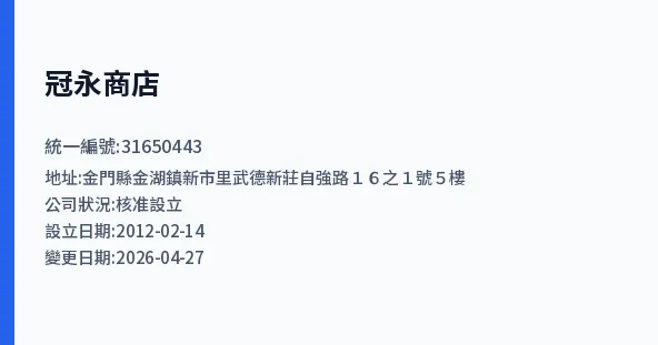 冠永商店的照片-統編 31650443(金門縣) 公司登記資料與營業項目詳細圖表