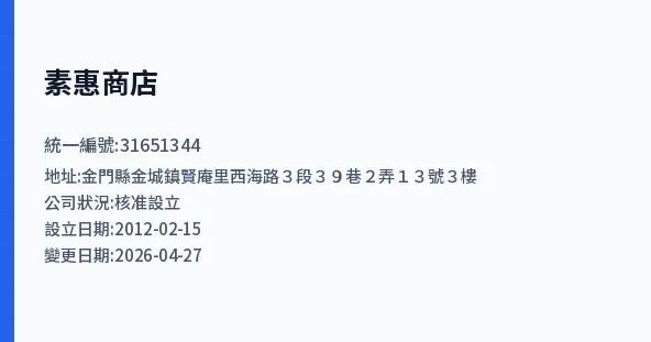 素惠商店的照片-統編 31651344(金門縣) 公司登記資料與營業項目詳細圖表