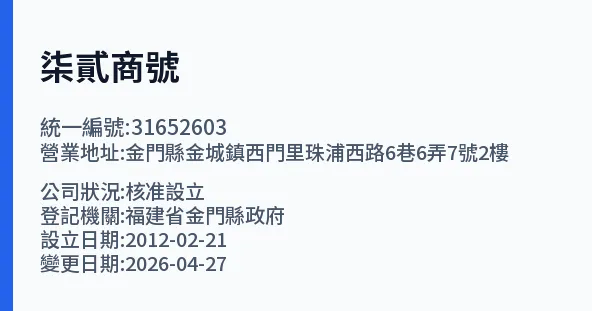 柒貳商號的照片-統編 31652603(金門縣) 公司登記資料與營業項目詳細圖表