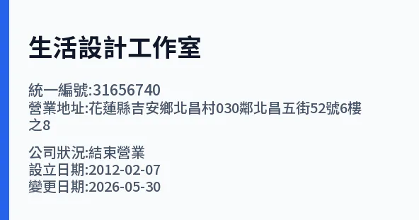 生活設計工作室的照片-統編 31656740(花蓮縣) 公司登記資料與營業項目詳細圖表