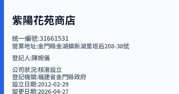 紫陽花苑商店的照片-統編 31661531(金門縣) 公司登記資料與營業項目詳細圖表