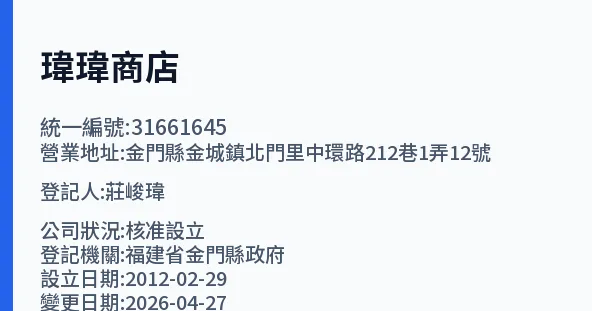 瑋瑋商店的照片-統編 31661645(金門縣) 公司登記資料與營業項目詳細圖表