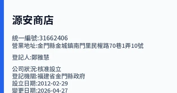 源安商店的照片-統編 31662406(金門縣) 公司登記資料與營業項目詳細圖表
