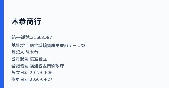 木恭商行的照片-統編 31663587(金門縣) 公司登記資料與營業項目詳細圖表