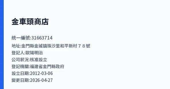 金車頭商店的照片-統編 31663714(金門縣) 公司登記資料與營業項目詳細圖表