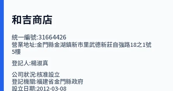 和吉商店的照片-統編 31664426(金門縣) 公司登記資料與營業項目詳細圖表