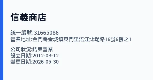 信義商店的照片-統編 31665086(金門縣) 公司登記資料與營業項目詳細圖表