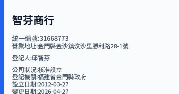 智芬商行的照片-統編 31668773(金門縣) 公司登記資料與營業項目詳細圖表