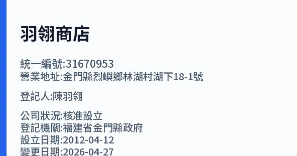 羽翎商店的照片-統編 31670953(金門縣) 公司登記資料與營業項目詳細圖表