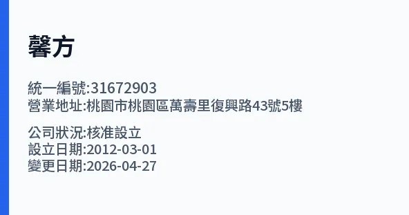 馨方的照片-統編 31672903(桃園市) 公司登記資料與營業項目詳細圖表