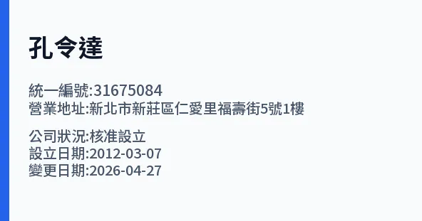 孔令達的照片-統編 31675084(新北市) 公司登記資料與營業項目詳細圖表